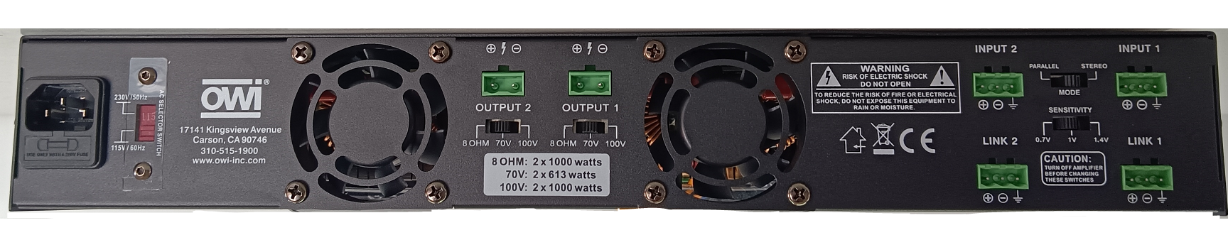 HP-AMP-2600 - 2 X 1000 watts @ 8 ohms 2 x 600 Watts @ 70 volt